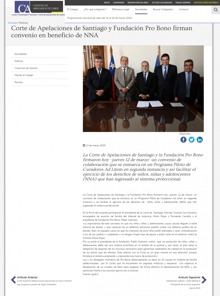 Corte de Apelaciones y Pro Bono firman convenio en beneficio de NNA ... Corte de Apelaciones y Pro Bono firman convenio en beneficio de NNA ...